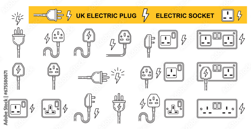 UK electric plug socket, British electrical power outlet, electro ...