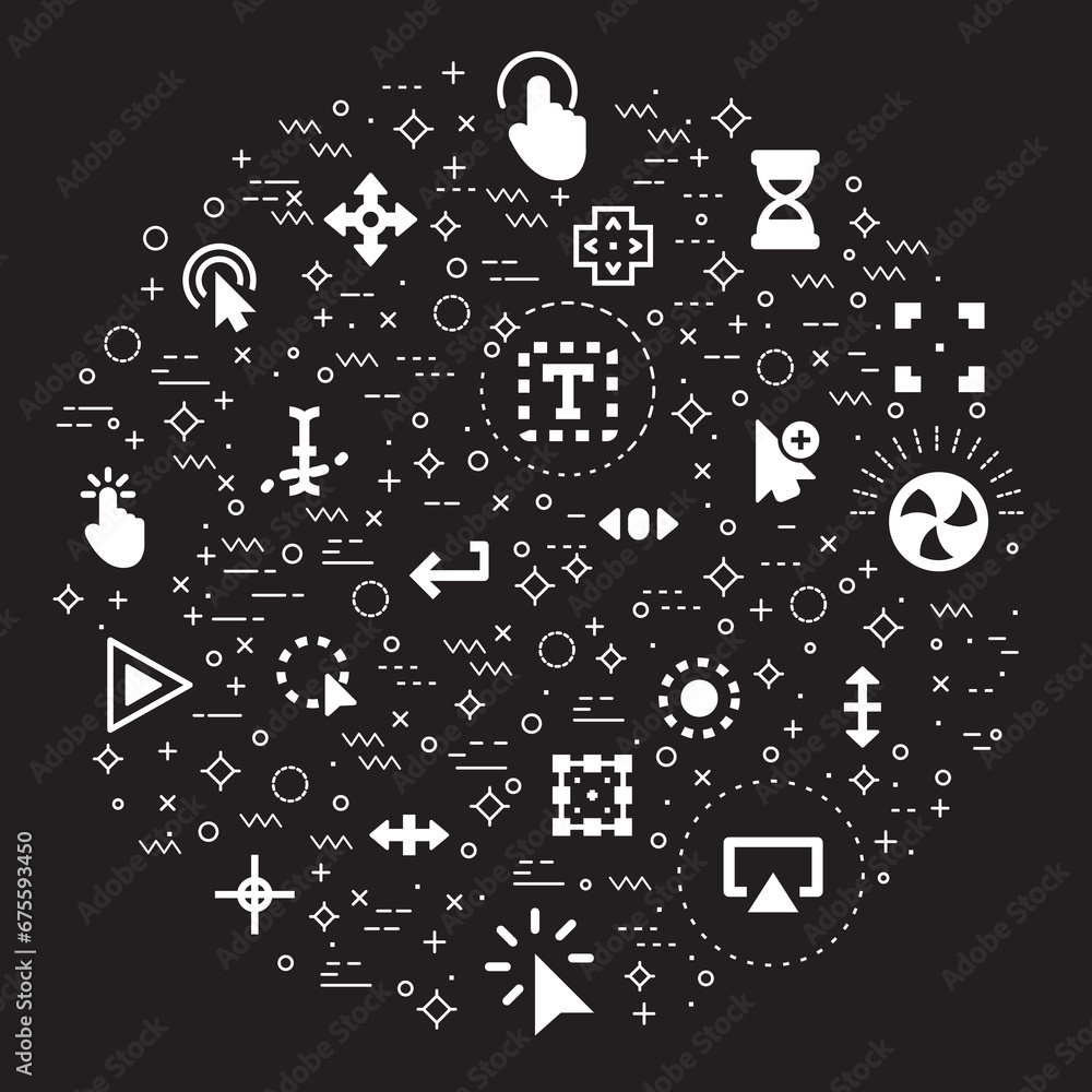 Simple Set of cursors and selection Related Vector Line Illustration ...