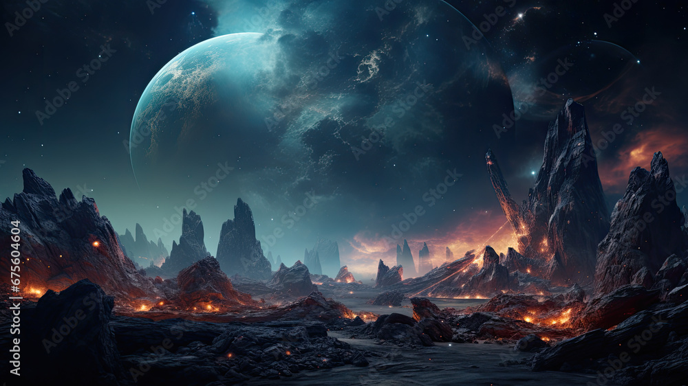 Spiral galaxy, interstellar scenery, galaxies, planets, space ...