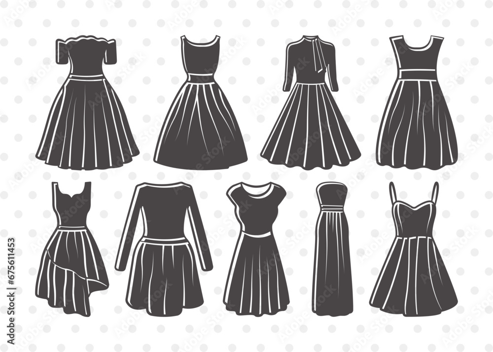 Dress Clipart SVG Cut File | Women's Dresses Svg | Dresses Svg | Gown ...