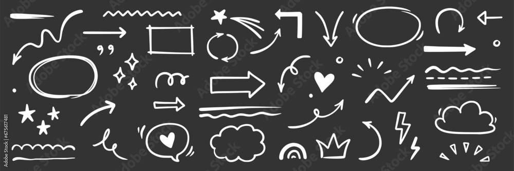 Hand drawn red line star sparkle, emphasis, underline element set on ...