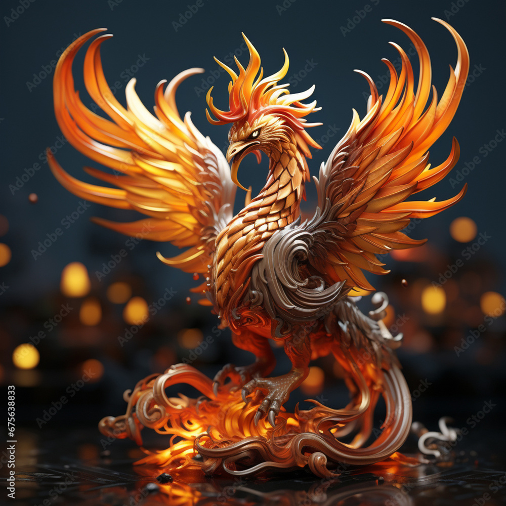 A stunning 3D Phoenix figure, a flawless model, is beautifully captured ...