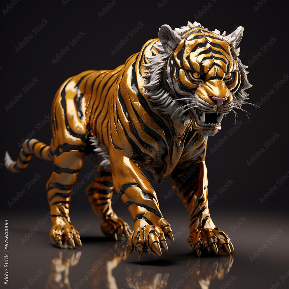 3D mock-up of tiger fighter cartoon character radiates with perfect ...