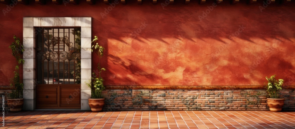 The vintage Spanish house showcased an abstract pattern of brick and ...