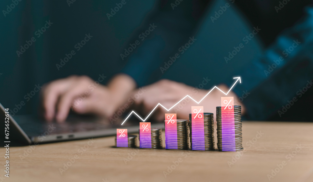 interest rates and percentages. Rising rates because of high inflation ...