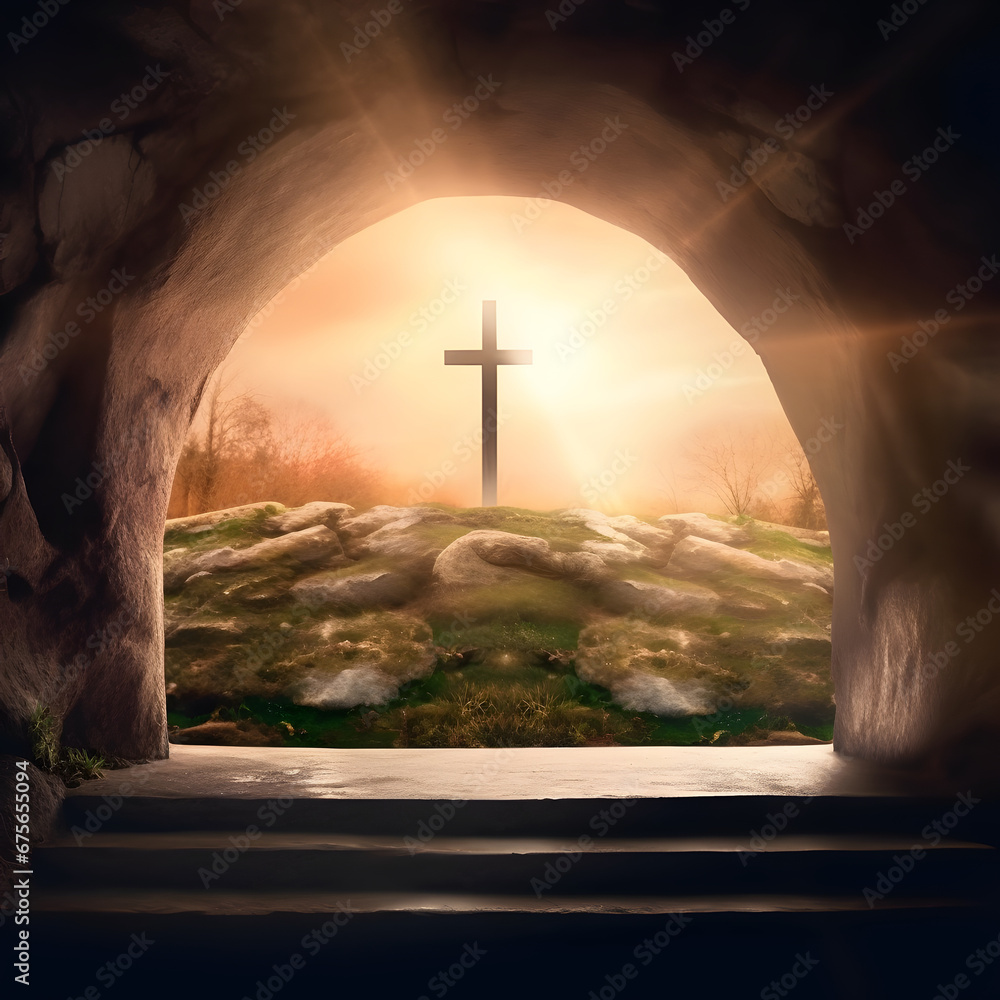 Photo & Art Print Resurrection Of Jesus Christ, Tomb Empty, Crucifixion At Sunrise, May Thawtar