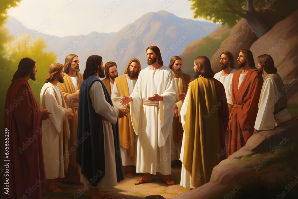 Oil painting of Jesus Christ and his twelve disciples Stock Photo ...