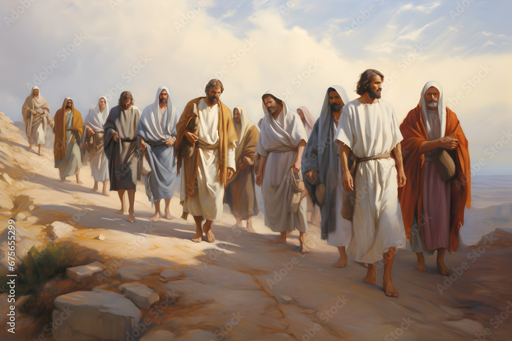 Oil painting of Jesus Christ and his twelve disciples Stock Photo ...