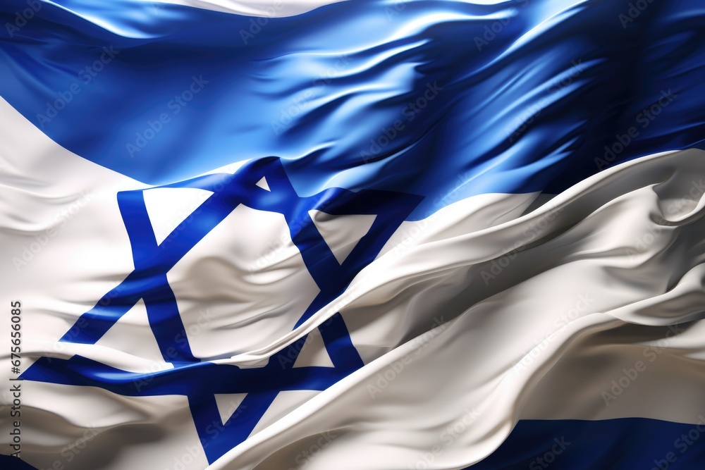 The Israeli flag is shown waving in the wind. This image can be used to ...