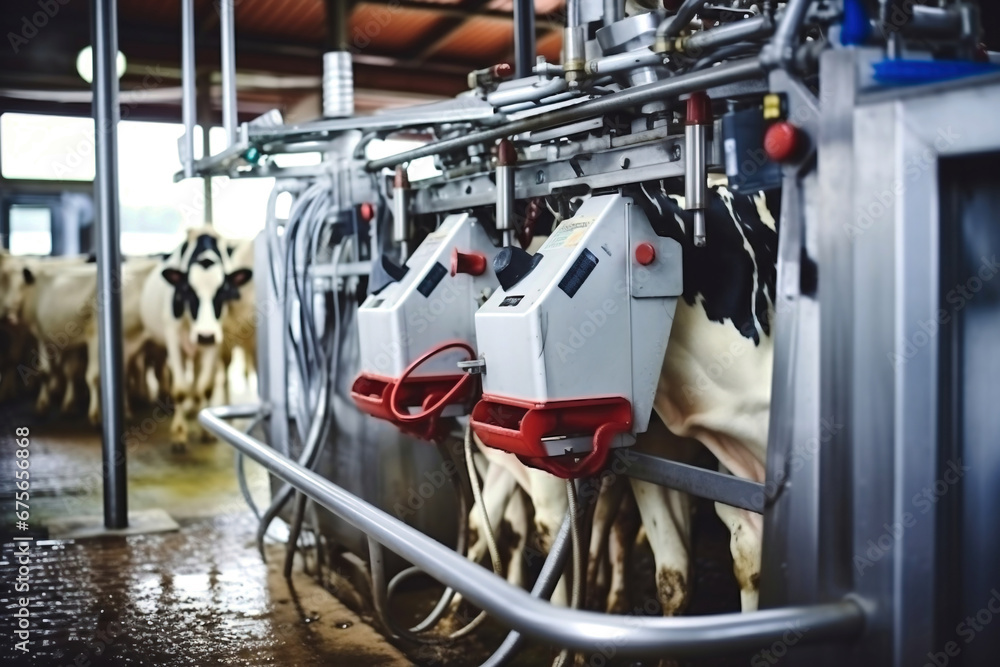 cows in the stall. Private farming. Milk production and livestock ...