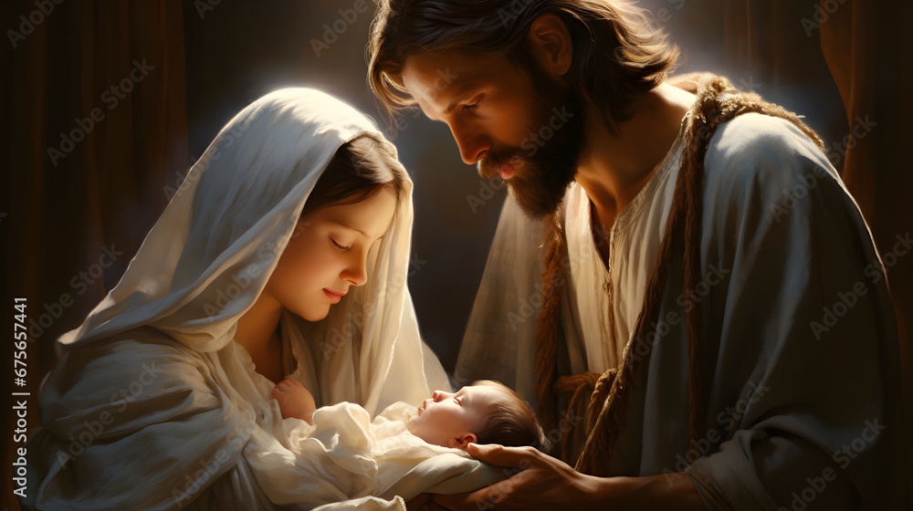 Virgin Mary and Joseph holding baby Jesus, nativity Stock Photo | Adobe ...