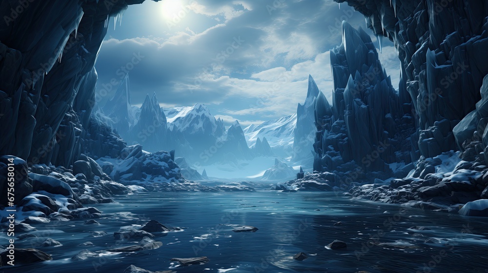 A glacial passage opens up to a breathtaking scene of sharp icy peaks ...
