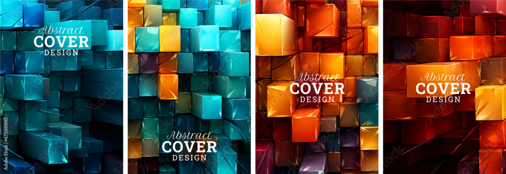 Colorful digital art cover design template set, save the date design ...