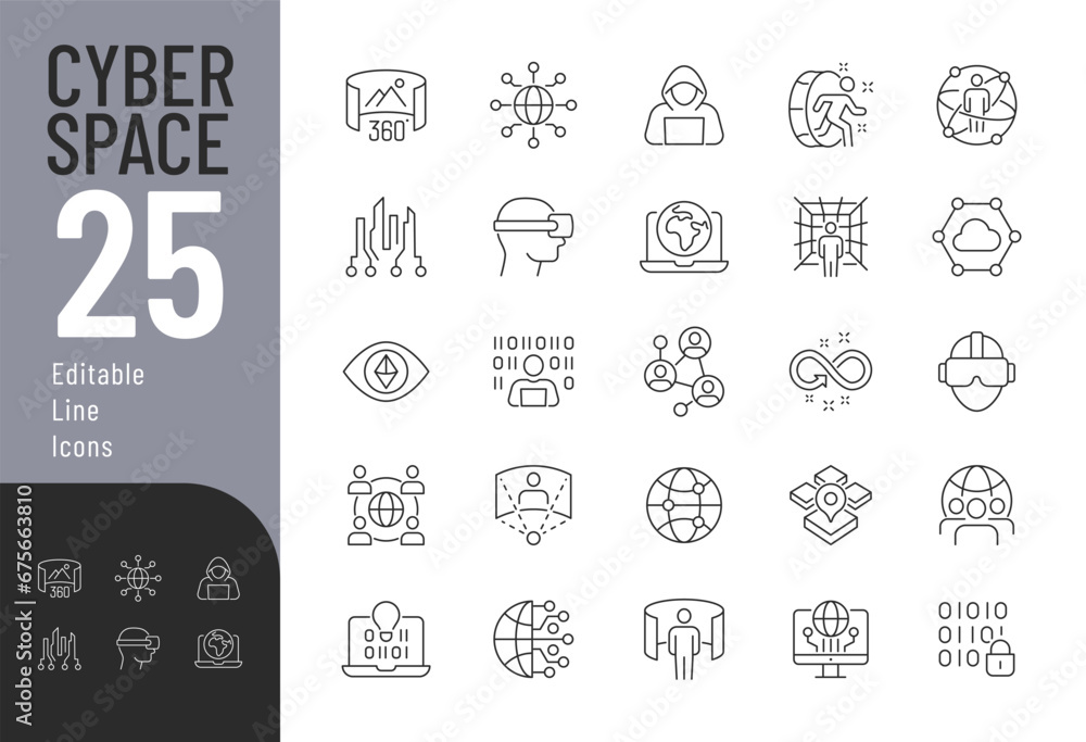 Cyberspace Line Editable Icons set. Vector illustration in thin line ...