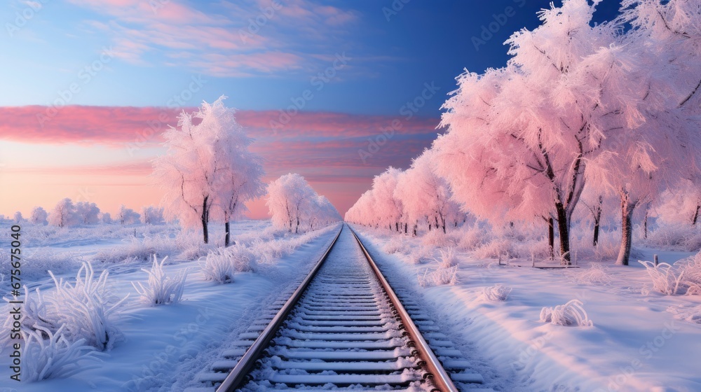 Panoramic Winter View Tadami Railway Line, Gradient Color Background ...