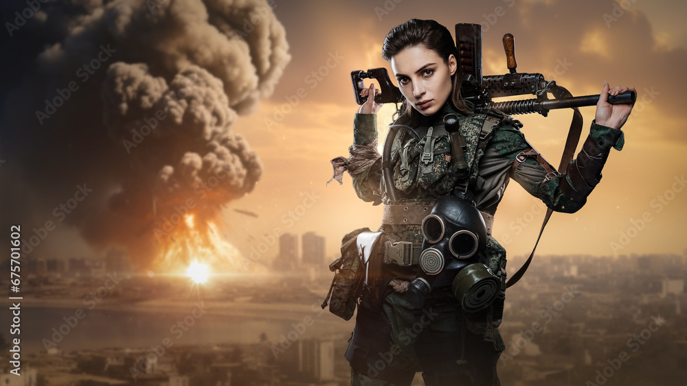 Portrait of a female soldier displaying confidence amidst the ...