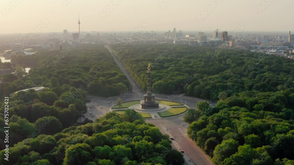 Aerial view of Berlin iconic cityscape with majestic Victory Column ...