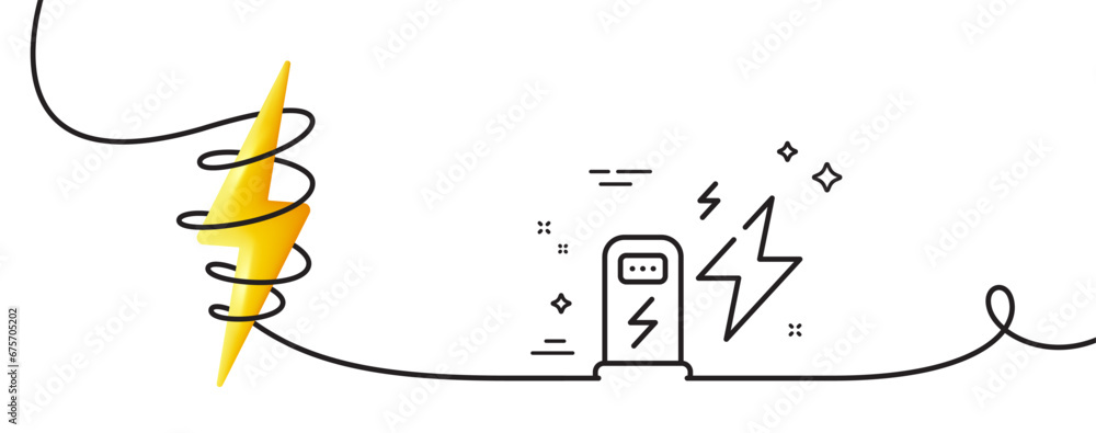 Charging station line icon. Continuous one line with curl. Car charge ...