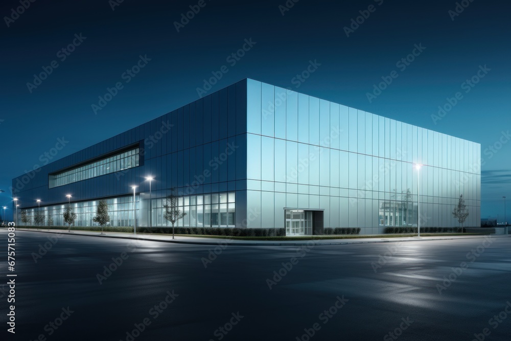 Modern sleek warehouse office building facility exterior architecture ...