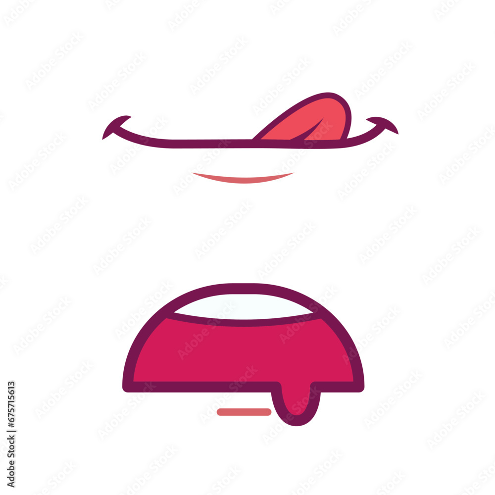 Cartoon vector icon outline mouth set with licking upwards and drooling ...