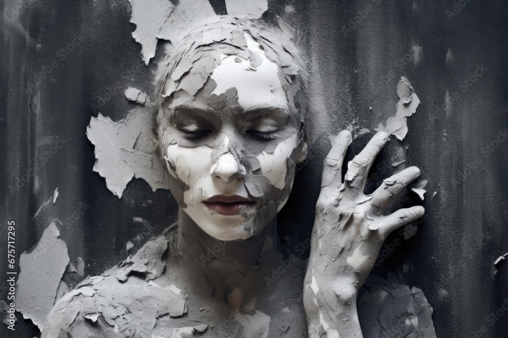Beautiful woman, wall sand painting, 50s American era, beauty, fading ...