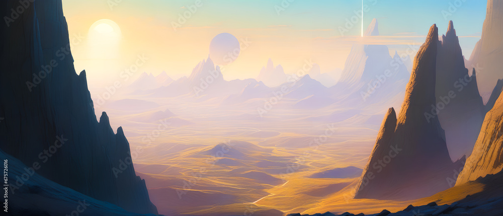 futuristic world covered in sand. alien planet shrouded in mystery ...