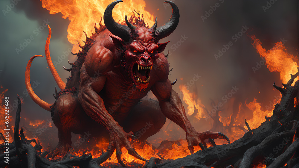 hellish creature: a demonic or devilish figure in hell, generative AI ...