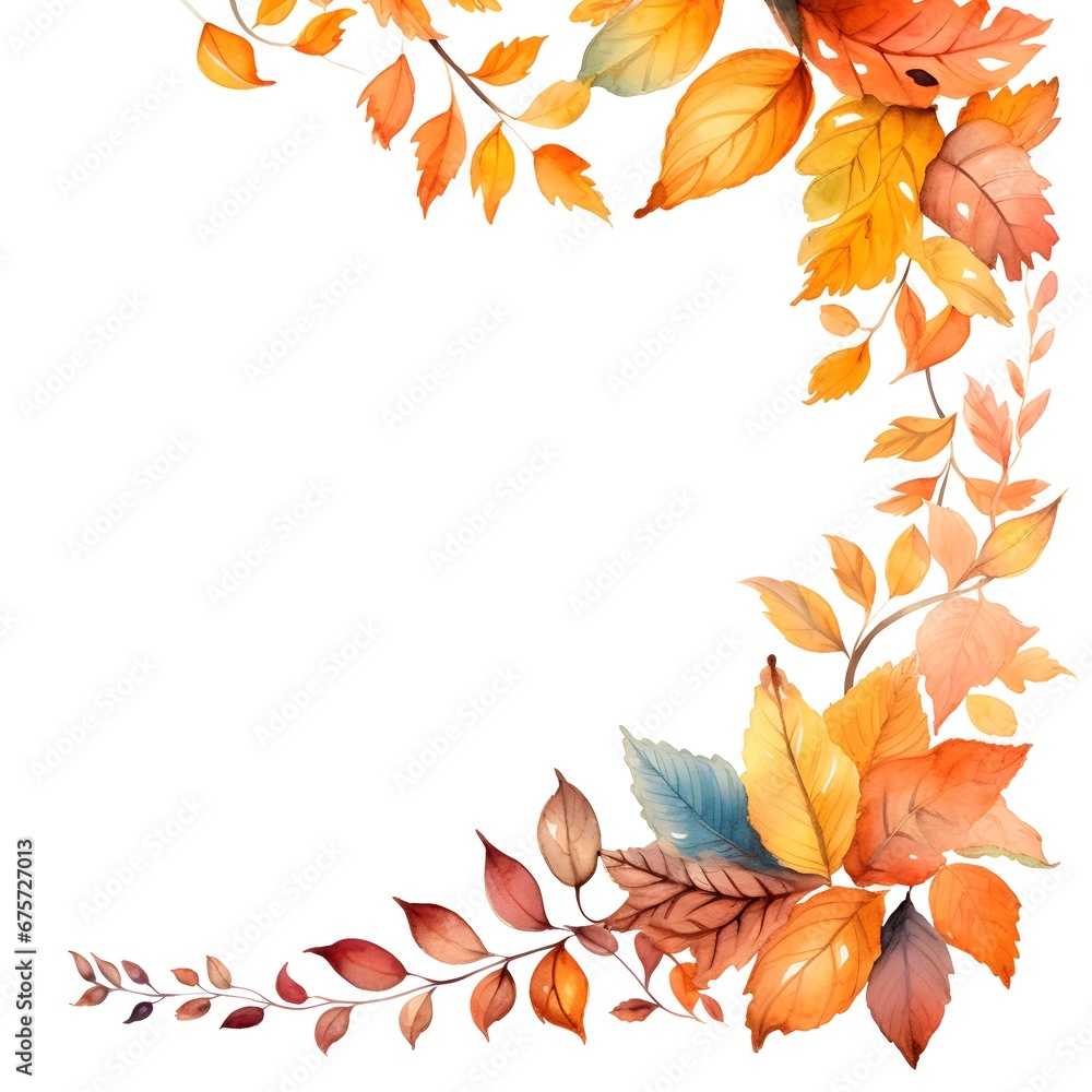Fall leaves corner border. Autumn watercolor. Wedding Card. Generative ...