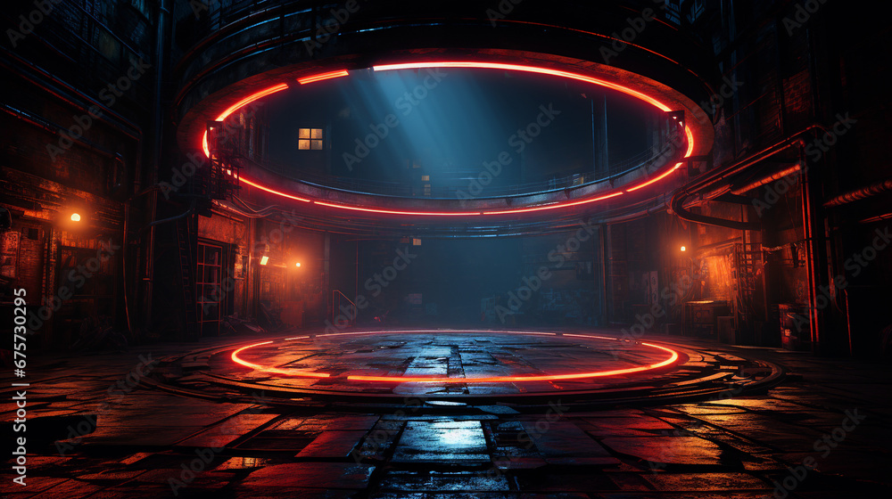 Magic fantasy portal. Round light frame, Futuristic teleport. light ...