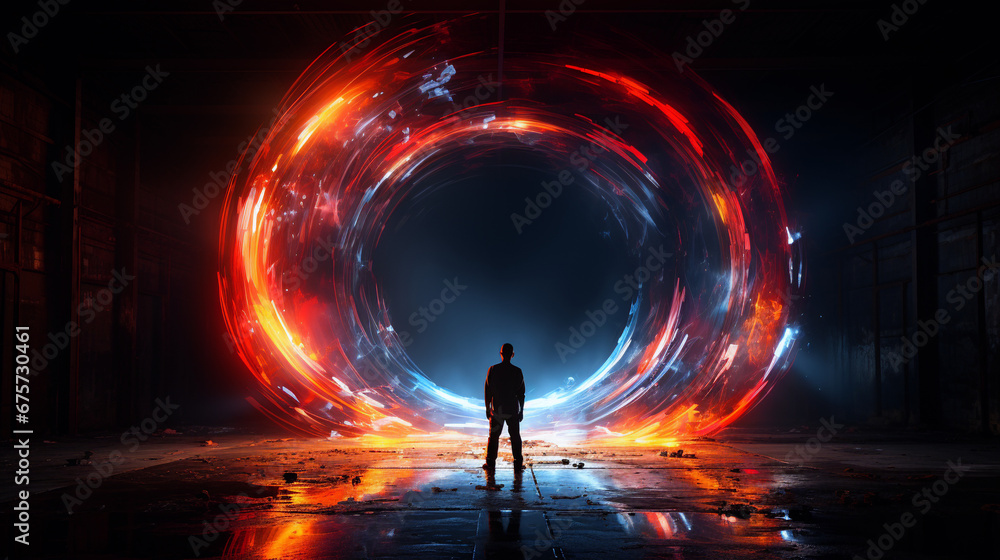 Magic fantasy portal. Round light frame, Futuristic teleport. light ...