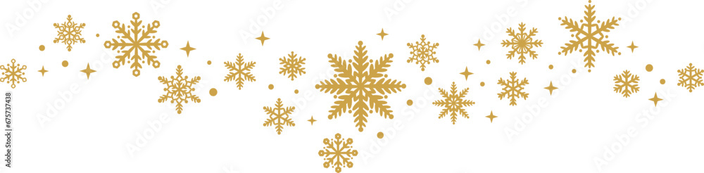 Golden snowflake border wave vector clip art illustration for winter ...