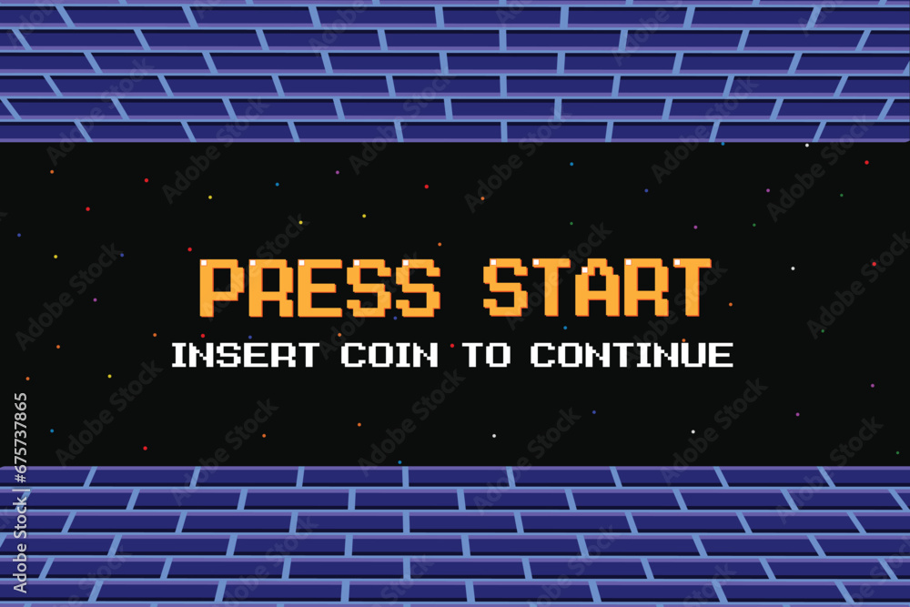 PRESS START INSERT A COIN TO CONTINUE .pixel art .8 bit game. retro ...