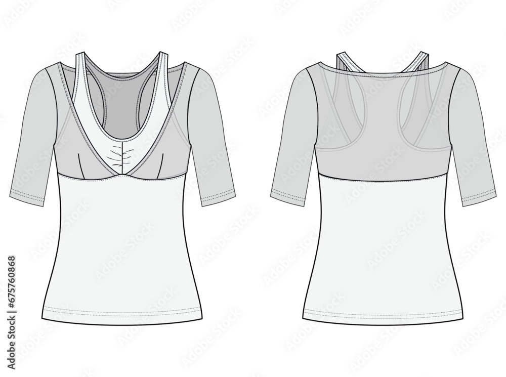 Women's athletic stretch top,Fashion Flat Sketch Vector Illustration ...