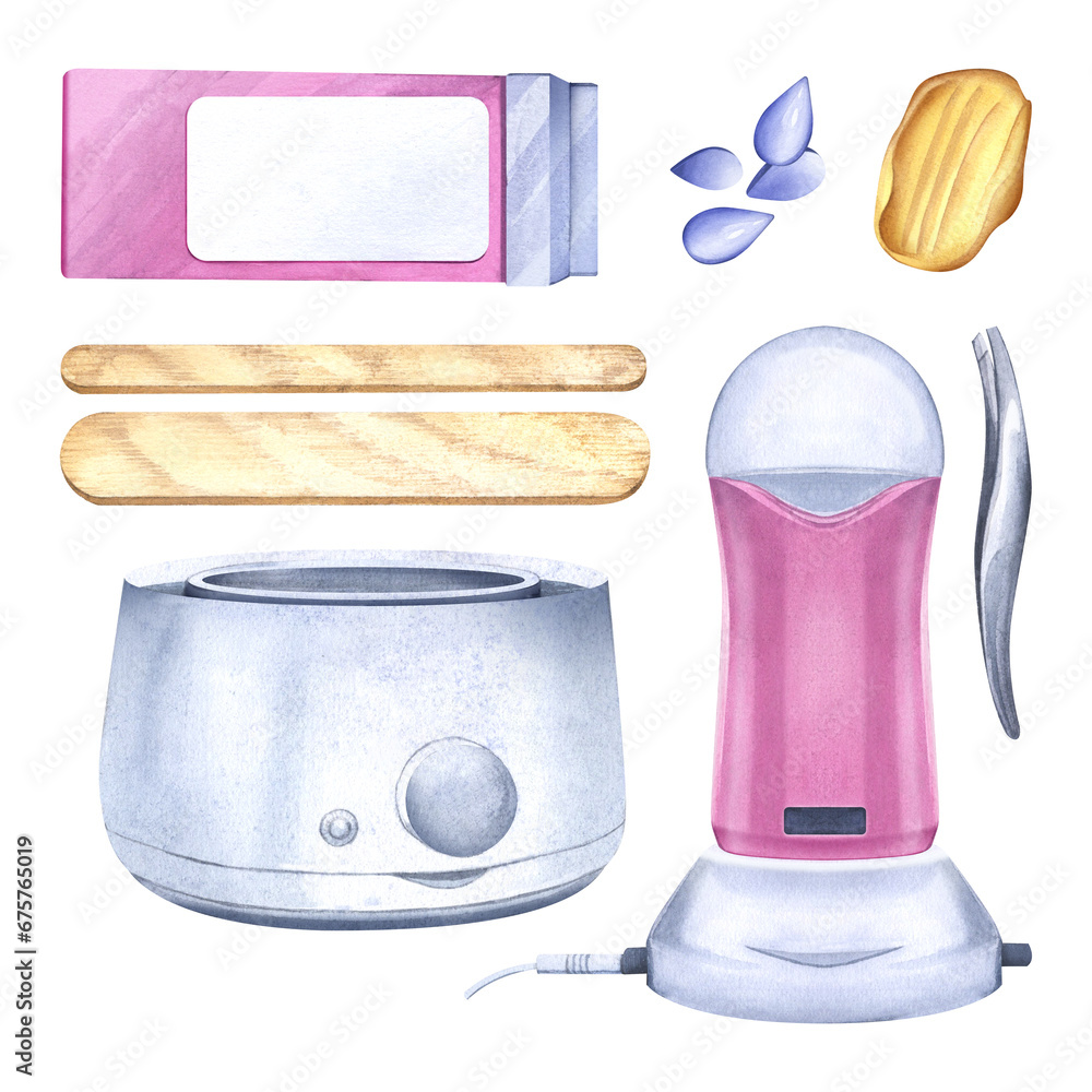 Starter kit for body hair removal. Wax melter, wax cartridge, tweezers ...