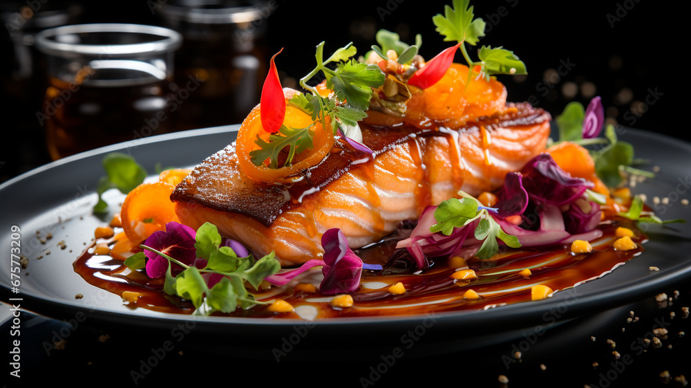 Un plato bien presentado, con colores vivos y texturas atractivas ...