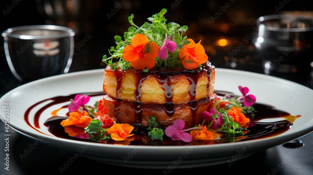 Un plato bien presentado, con colores vivos y texturas atractivas ...