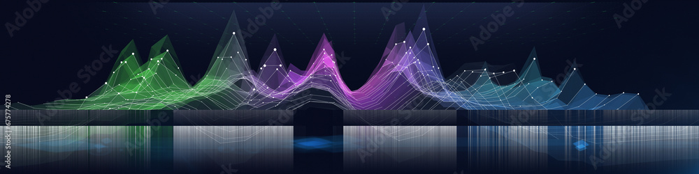 Abstract background color graph from chaotic polygons, dots and lines blurred. Technology ...