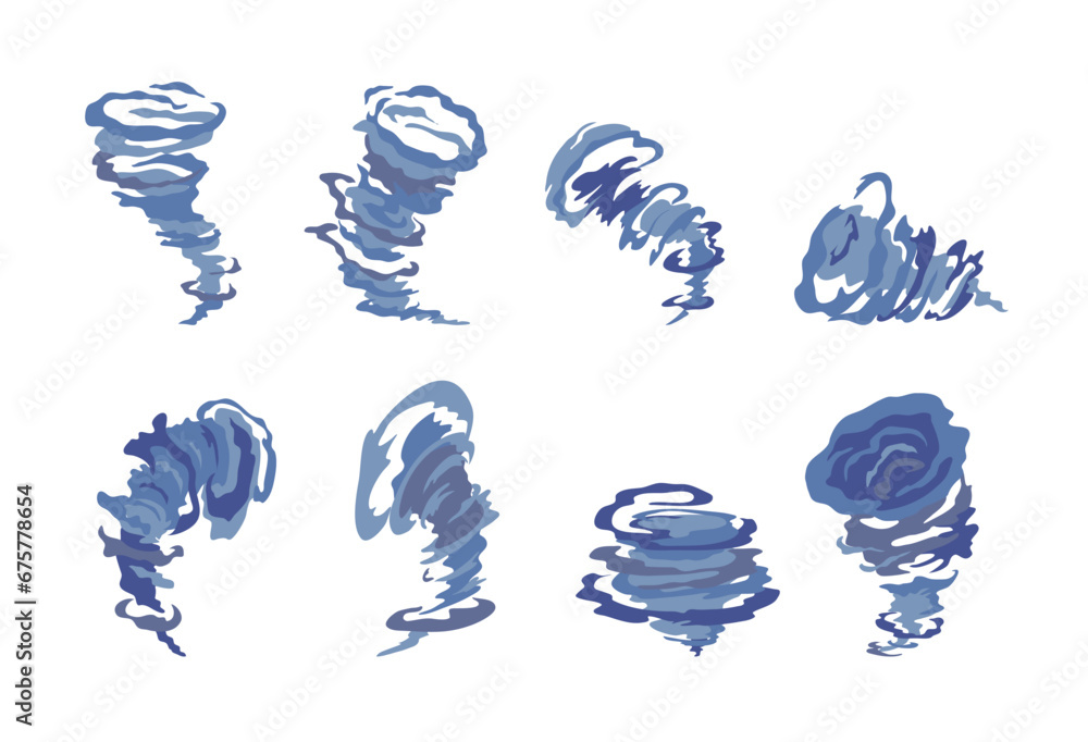 Vecteur Stock Cartoon Color Different Tornado Effects Set Whirlwind ...