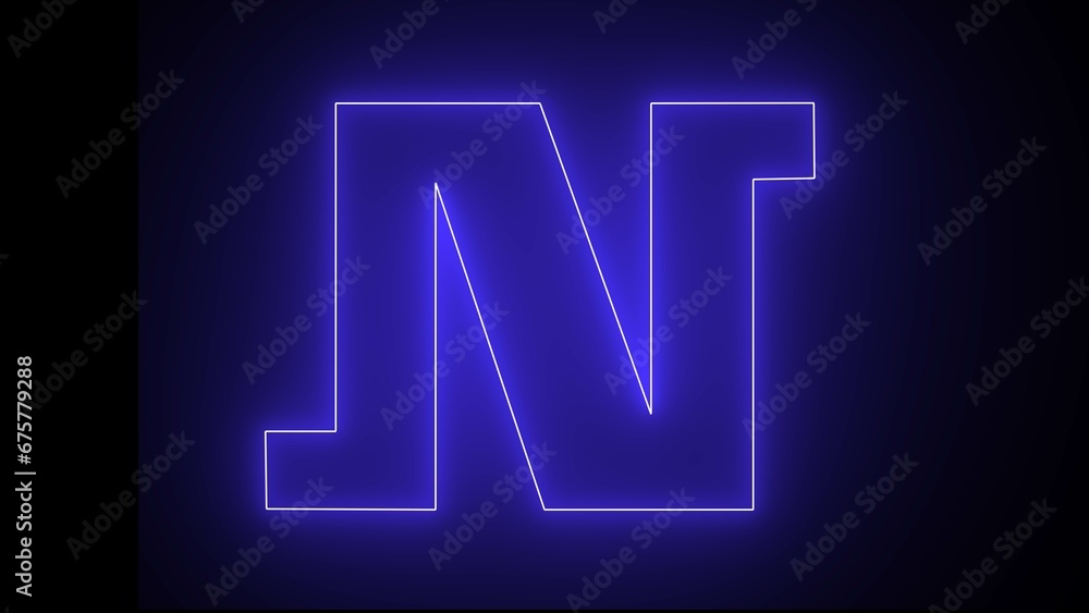 Blue neon light glow glass made clear alphabet - letter N isolated on ...