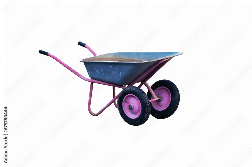 Construction wheelbarrow with crooked wheels. Disorders of camber and ...
