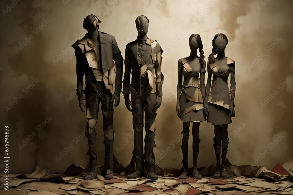 Broken, worn out and fragmented family. Concept of love ending and ...