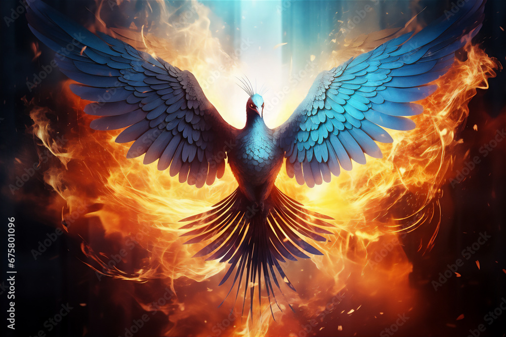 phoenix bird with with golden feather spread its wings,hyper realistic ...