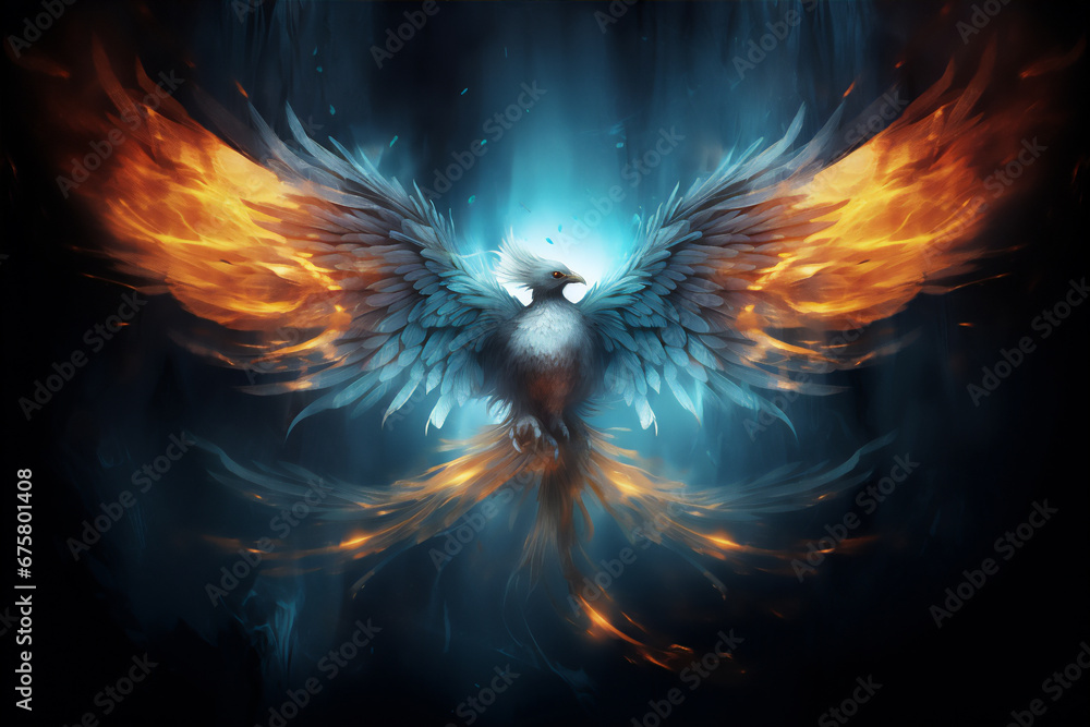 phoenix bird with with golden feather spread its wings,hyper realistic ...