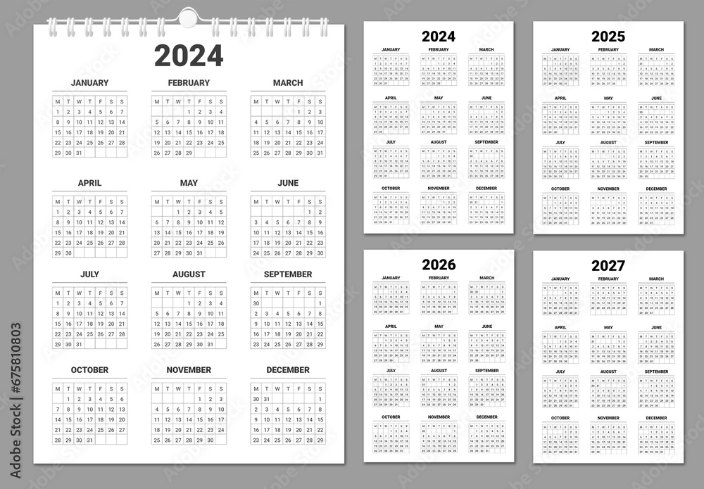 Wall Calendar 2024 to 2027 Stock Template | Adobe Stock