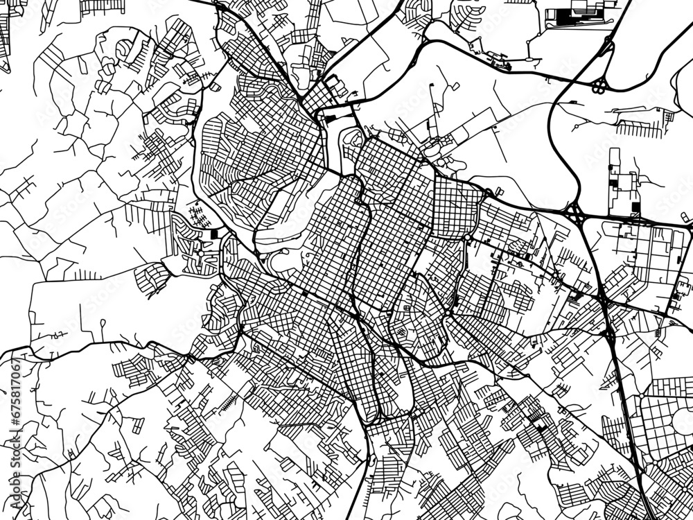 Vector road map of the city of Piracicaba in Brazil with black roads on ...