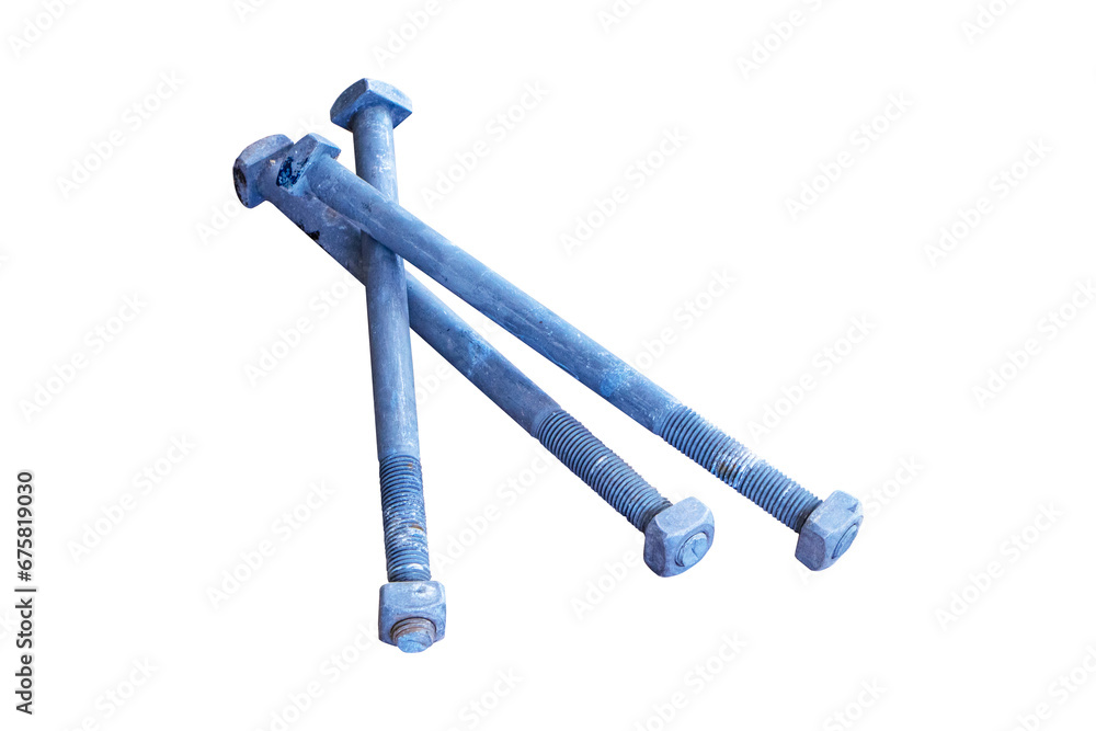 Old Long threaded nut screw bolts isolated on cut out PNG. For use in ...