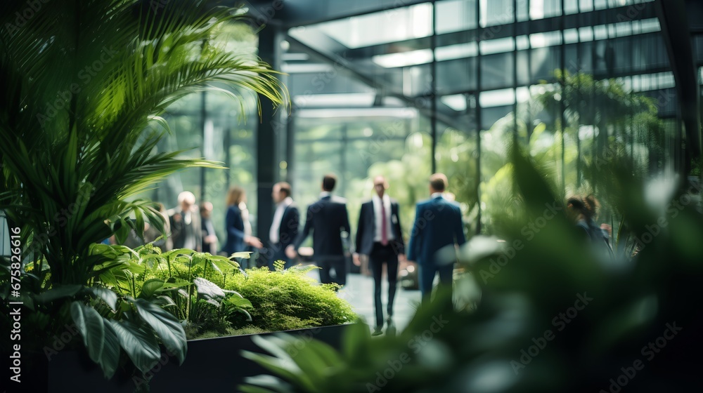 Green office walls with plants. Employee wellness and nature friendly ...