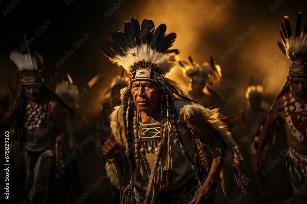 Native Americans warriors performing traditional war dances ...