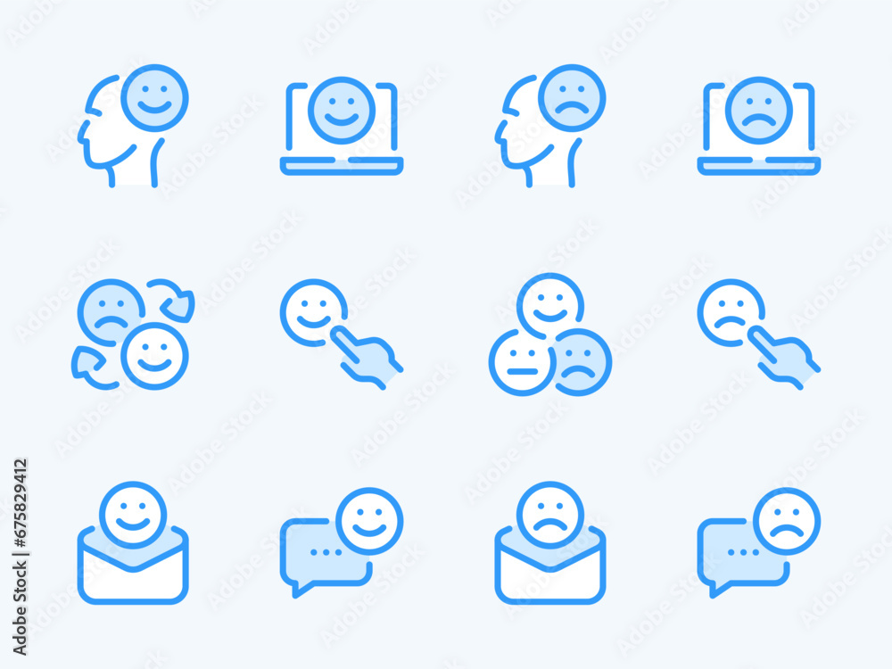 Testimonial and Emoticon vector line icons. Feedback and Emotions ...