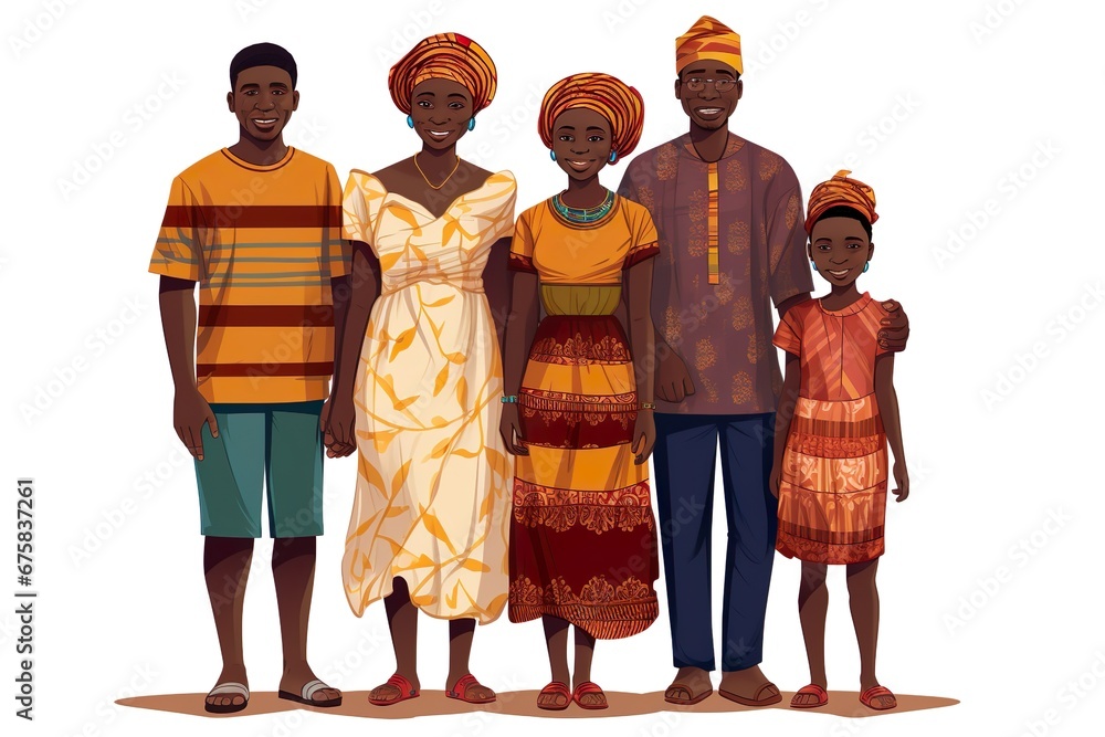 beautiful black family's parents and kids illustrations in cultural ...